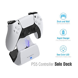 ElecGear Solo Charging Dock for PS5 Controller, Wall Mount and Desktop Dual Purposes USB Charger Stand Docking Station for Single Playstation 5 DualSense Wireless Controller
