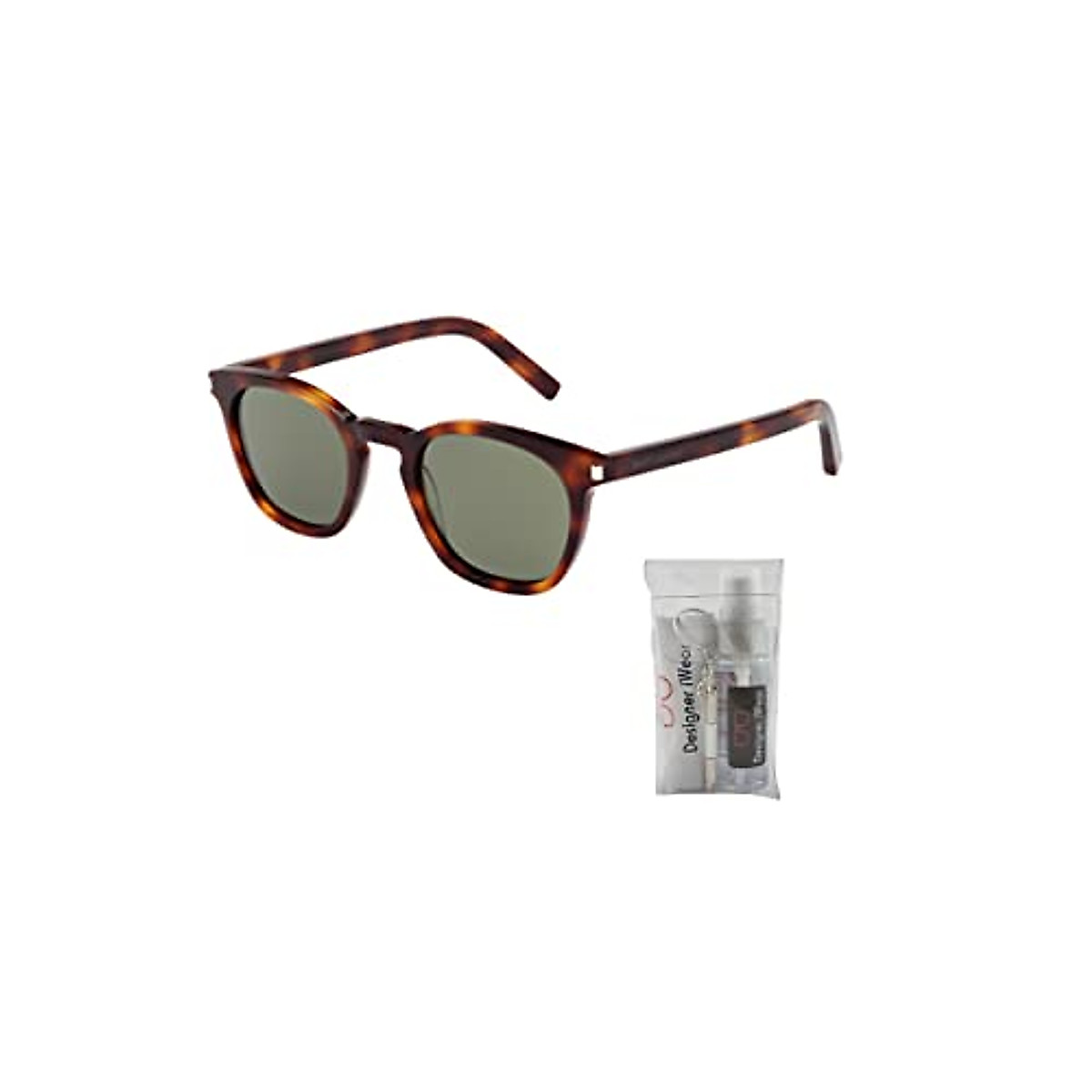 Saint Laurent SL28 003 49MM Havana / Green Square Sunglasses for Men for Women + FREE Complimentary Eyewear Kit, 49