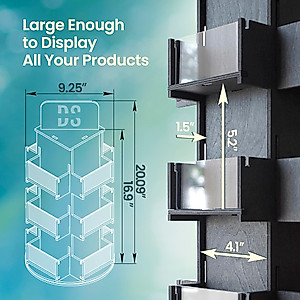 DS THE DISPLAY STORE 3 Tier Rotating Sticker Display Stand for Vendors, Black Wooden Countertop Organizer Shelf for Coasters, Retail, Showcase, Tradeshow