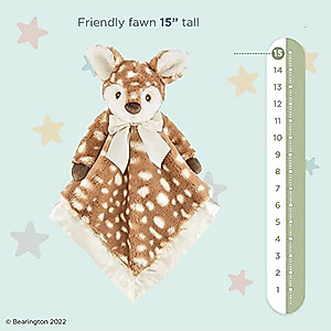 Bearington Lil’ Willow Lovie Blanket: 15” Tall Fawn Blanket Plush for Infants, Ultra-Soft with Velour Lining and Cozy Fabric, Super Absorbent for Messy Babies, Machine Washable, Great