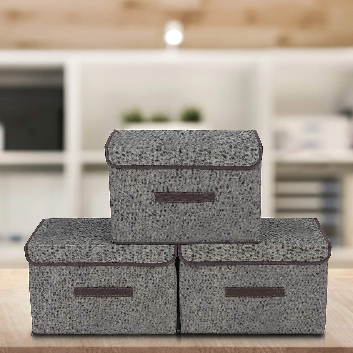 XINGUANGYI Storage Boxes with Flip-top Lid,Fabric Storage Bins,Collapsible Storage Large Baskets for Clothes, Books,Toys Cubes, Home,[3-Pack]