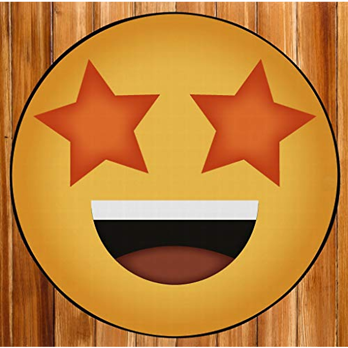 Deerlux Emoji Style Round Funny Smiley Face Kids Area Rug, Star Eyes Emoji Rug, 24" x 24"