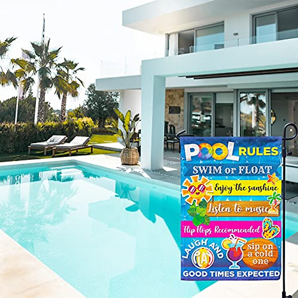 Pool Rules Signs and Decorations Outdoor, Summer Garden Flag Double Sided Burlap 12x18Inch