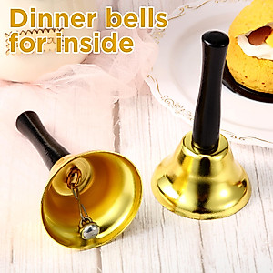 24 Pack Loud Hand Bell Metal Hand Held Bell for Adult Steel Dinner Call Service Wedding Bell with Black Wooden Handle Care for Home Pet Classroom School Church Alarm Food Decor (Gold,2.56'' Wide)