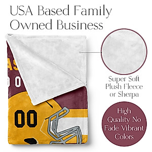 Personalized Football Throw Blanket for Kids and Adults | Warm and Soft Plush | American Football Custom Fan Gift with Helmet Number, Name, City, and Team Colors (60x80 Fleece - Washington)