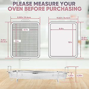 Stainless Steel Air Fryer Basket for Oven, Air Fryer Crisper Tray & Basket with Tongs, 12.8" x 9.6" x 2.3" Oven Air Fry Mesh Basket Set, Oven Air Fryer Basket Set for Chicken/Roasting/French Fry