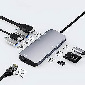 Port Expander USB C Docking Station USB C Hub 8-in-1 USB C Adapter with HDMI, 60W PD, 1Gbps Ethernet, 3 USB 3.0 Ports, SD/TF Card Reader USB Splitter