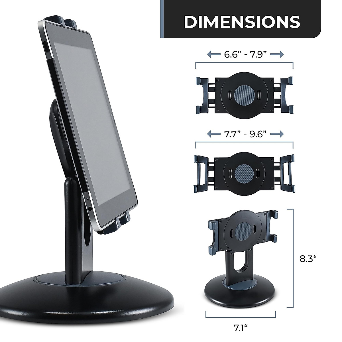 Aidata Tablet Stand - Compatible with iPad, iPad Mini, and Most 6-Inch-13-Inch Tablets, Adjustable Commercial POS Holder with 360-Degree Swivel, for Retail, Classroom, Business, and Home, Black