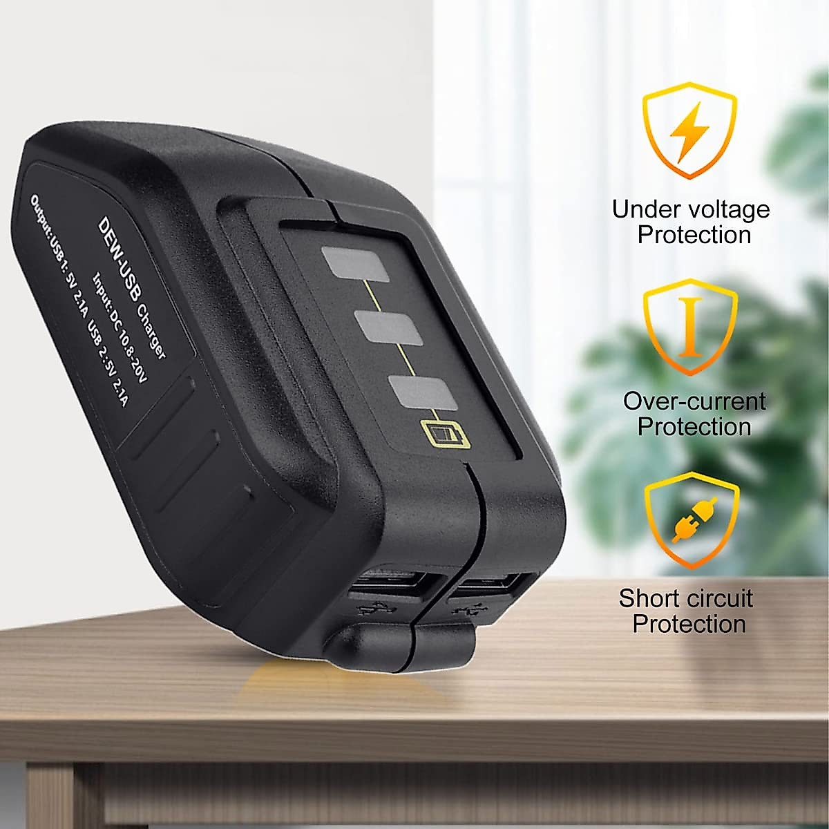 Qjin USB Charger for Dewalt 10.8V - 20V Battery, Power Tool Battery Charger Adapter (Battery Not Included)