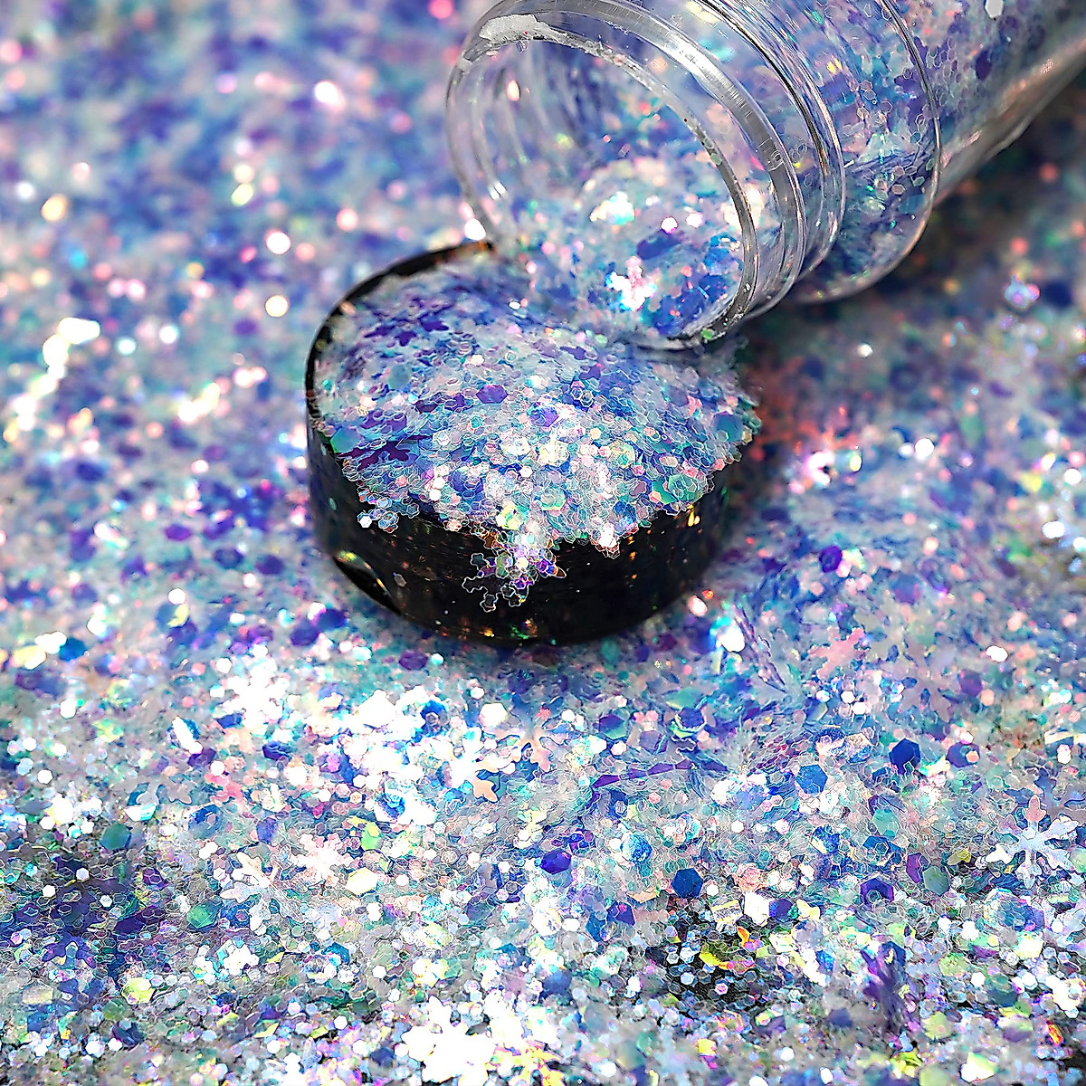 Christmas Glitter, 100g Cosmetic Craft Holographic Glitter for Epoxy Resin, Laser Snowflake Christmas Tree Flakes for Nails, Face, Make Up, Body, Tumblers, Chunky Glitter Festival Decor（SD-07）