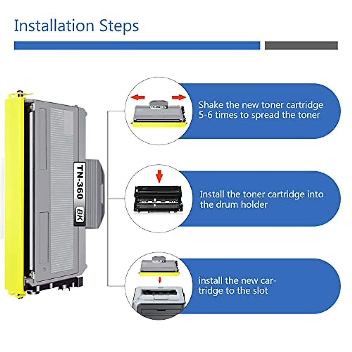 EDH Compatible TN360 TN-360 Toner Cartridge Replacement for Brother High Yield Compatible with DCP-7030 7045N 7040 MFC-7040 7320 7345DN 7440 7840W HL-2150N 2170 TR62170W 2170W Printer (1 Pack, Black)