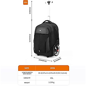 Waterproof Backpack with Wheels, Carry on Backpack with Laptop Compartment, Fit 17 Inch Laptop (Black)