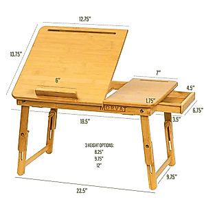 Morvat Bamboo Folding Laptop Lap Desk with Tilting Surface & Magnetic Drawer, Adjustable Writing Table & Bed Tray for Bedroom, Office & Couch, Holds Books Phones & Tablets, Includes Drawing Sketchpad