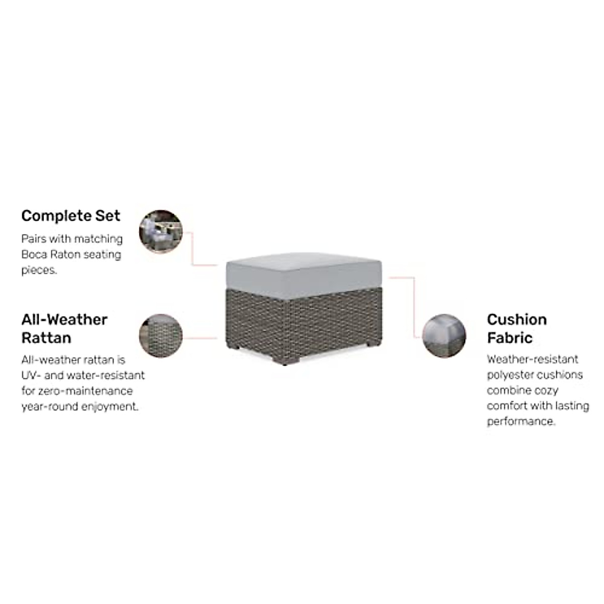 Homestyles Boca Raton Outdoor Ottoman, 1 Seat, Grey