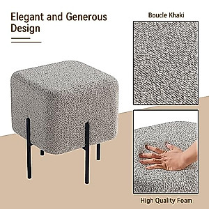 Get Set Style Modern Vanity Ottoman Stool Boucle Foot Stools Square Small Vanity Chair for Makeup Room Footrest Stool with Metal Legs Home Décor Stool for Living Room, Bedroom, Entryway