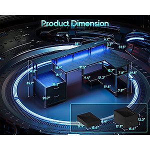 AODK 57 Inch L Shaped Gaming Computer Desk with USB Charging Ports & Power Outlets, Home Office Writing Corner Desk with Drawers and Monitor Stand, Study Table with LED Lighting, Carbon Black