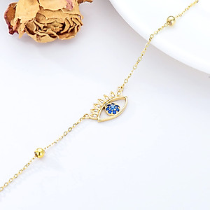 YDD 14K Solid Gold Evil Eye Bracelet for Women Wife Girlfriends Blue Eye Bangle 6.5’’+1’’+1’’