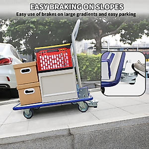 TAGEPOR Folding Steel Platform Hand truck with Brake Heavy Industrial Cart Load 330lb Flatbed Truck Warehouse Handling (29.2x18.1（load 330lb）)