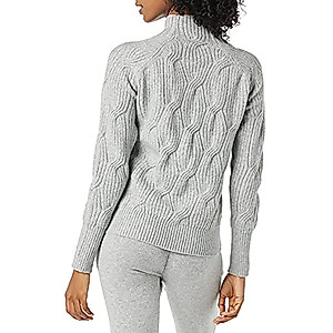 Amazon Essentials Women's Winter Sweater, Soft Touch Funnel Neck Cable Knit, Grey Heather, Medium