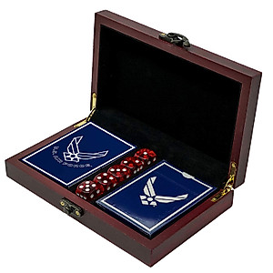 Military Gift Shop US Air Force Playing Cards & Dice in Keepsake Box - USAF Rank Insignia Cards - Air Force Gifts | Disabled Vet Owned Business | Air Force Card Set