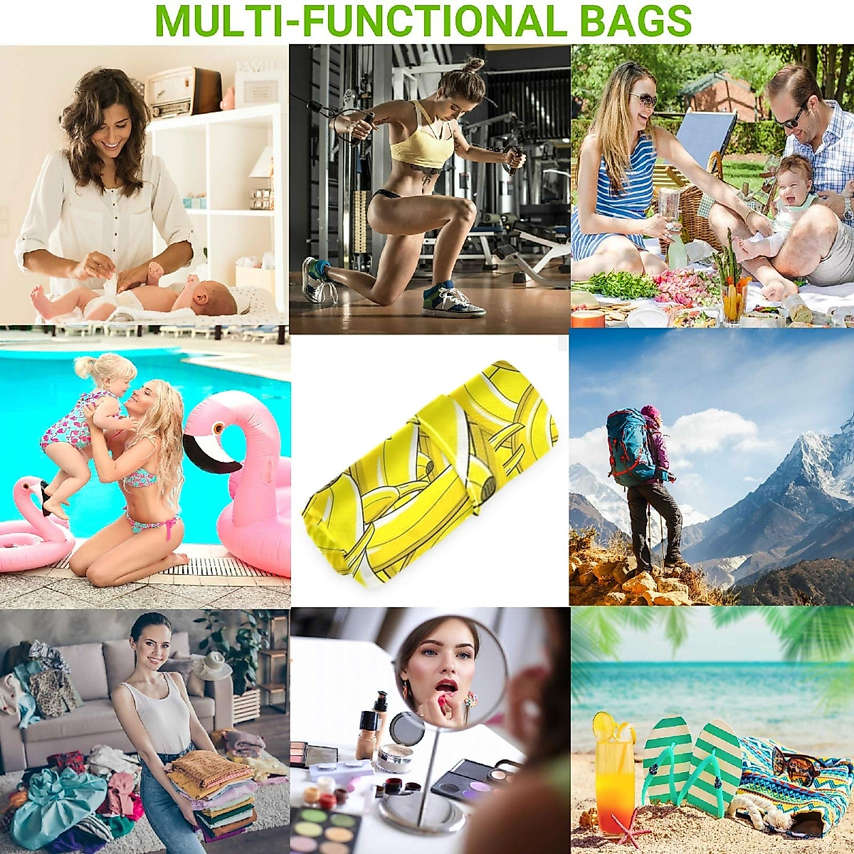 visesunny Yellow Banana 2Pcs Wet Bag with Zippered Pockets Washable Reusable Roomy for Travel,Beach,Pool,Daycare,Stroller,Diapers,Dirty Gym Clothes, Wet Swimsuits, Toiletries