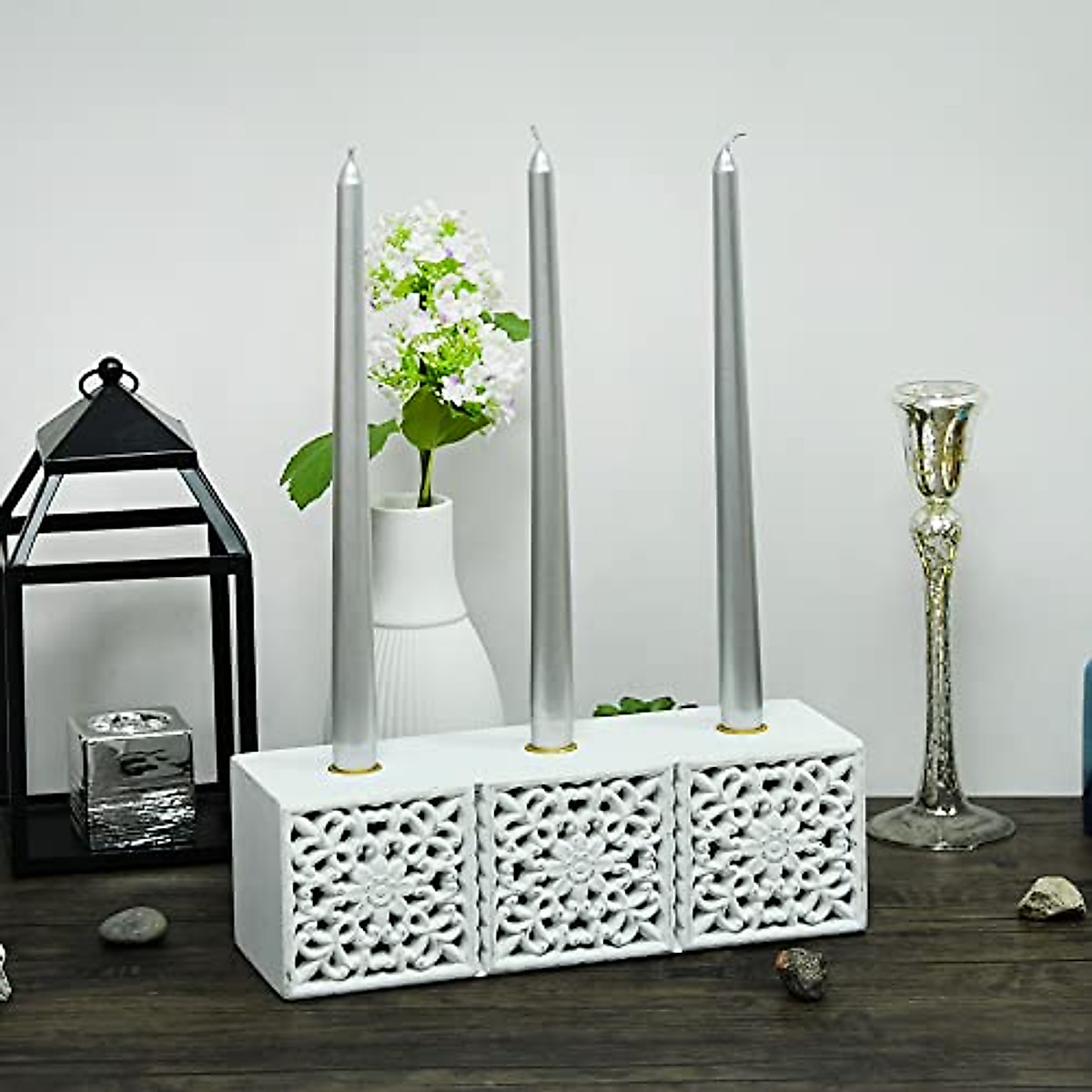 Zest Candle 12-Piece Taper Candles, 12-Inch, Metallic Silver