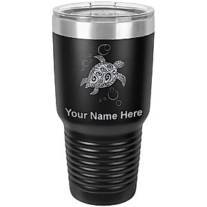 LaserGram 30oz Vacuum Insulated Tumbler Mug, Hawaiian Sea Turtle, Personalized Engraving Included (Black)