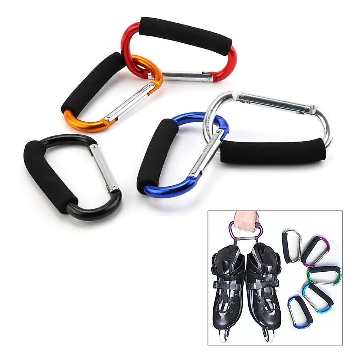 AKOAK Universal Stroller Hook Hanging Bag and Shopping, Large Hook Clasp Stroller Accessories - Easy Hanging Wallet, Diaper Bag, Shopping Bag, Toys, Sports Equipment - Pack of 2, Black