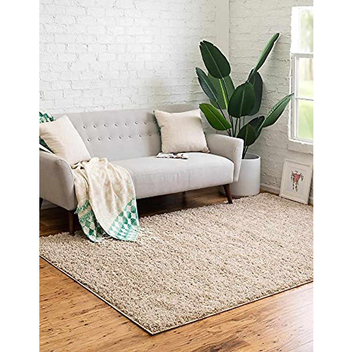 Rugs.com Everyday Shag Rug  –  Taupe Shag Rug Perfect for Bedrooms,Dining Rooms,Living Rooms and More,Beige,7'x10'