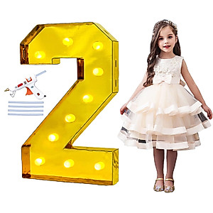 LANGXUN 40inch Gold Large Led Light Up Numbers for 1st 21st Birthday Decor, With Hot Glue Gun and Bracket, Marquee light up Numbers Party Wedding Decor Graduation Baby Shower Photo Background Decoration (Number 2)