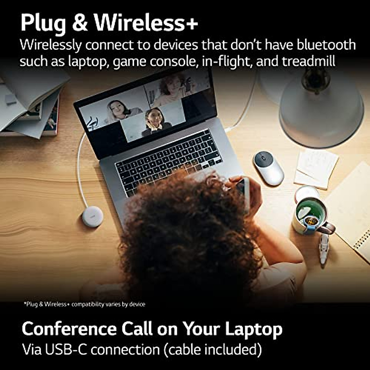 LG TONE Free True Wireless Bluetooth Earbuds T90 - Adaptive Active Noise Cancelling Earbuds with Dolby Atmos, Black, Small