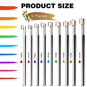 Artist Watercolor Paint Brushes Professional Set, 9pcs Round Point Tip Nylon Hair Long Handle Watercolor Brushes, Detail Paint Brushes for Watercolor, Acrylic, Oil