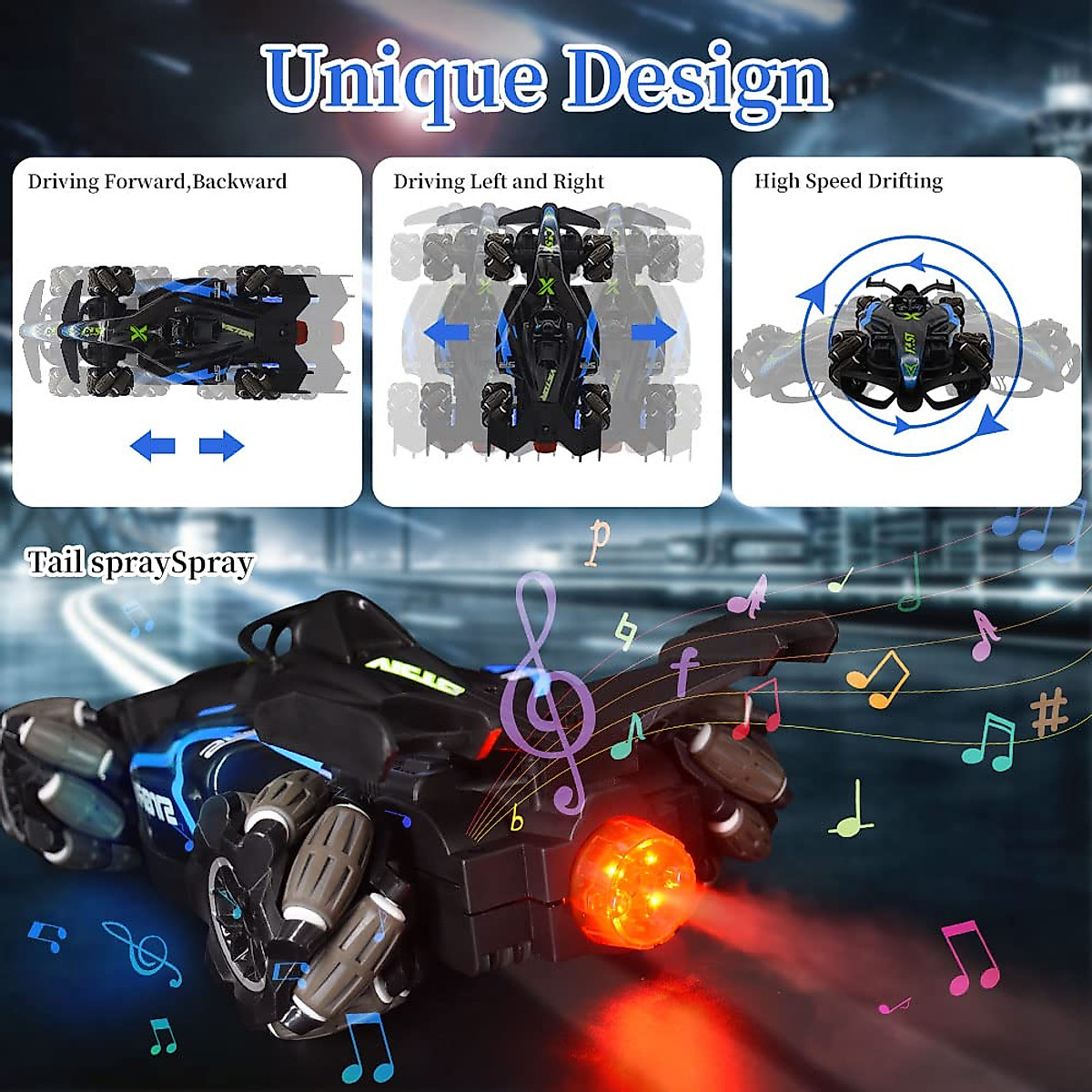 DAZZCOOL RC Car Toy for Kids & Adults, Spray Function High Speed Drift Remote Control Car, 360°Rotating RC Stunt Cars Two Way Control RC Cars for Boys/Girls