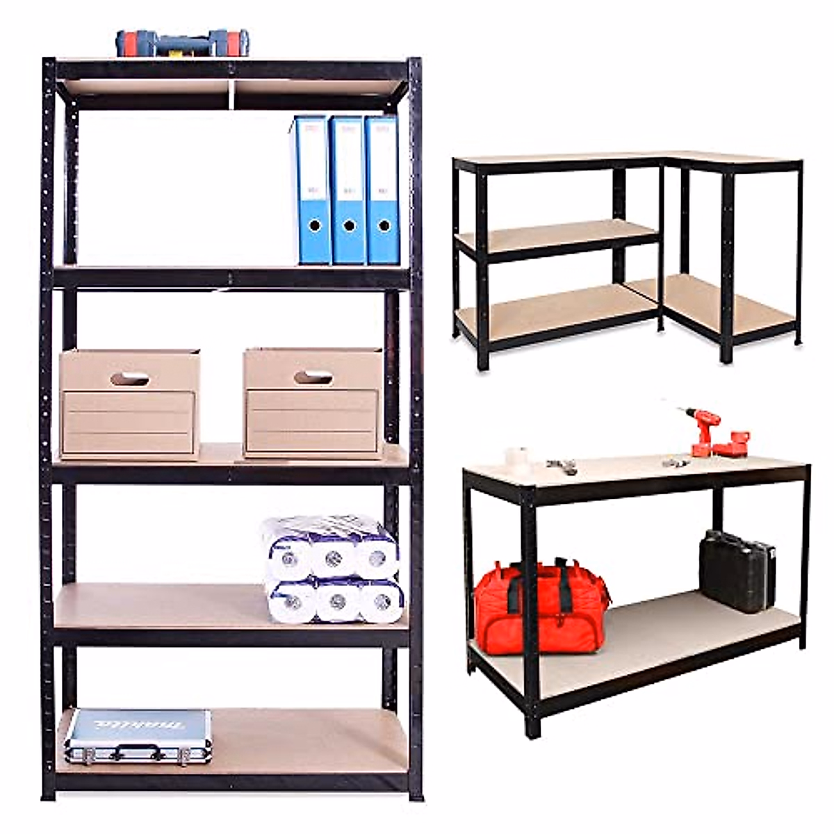 AUTOFU Boltless Metal Shelves for Workshop/Shed/Garage/Kitchen/Office/Warehouse/Basement, 5 Tier Storage Shelving Unit Freestanding Storage Racking 59x28x12inch(H*W*D)