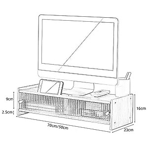 NOODCO 2-Tier Bamboo Wood Monitor Shelf Ergonomic Computer Riser Stand Wood Monitor Riser with Pencil Holder, Desk & Tabletop Organizer Desktop Stand for Laptop PC (Size : 50cm)