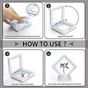 KMOTASUO 12Pcs 3D Floating Thin Film Jewelry Storage Box, Transparent Frame Display Case Holder for Necklace Bracelet Earring, Dustproof Challenge Coin Medallion Display Case Stand (White)