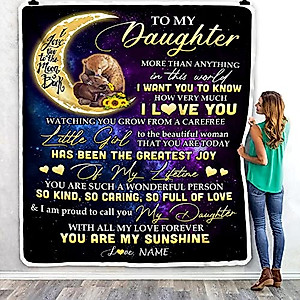CenturyTee Personalized To My Daughter Blanket From Mom Dad Positive Energy Encourage Brave Little Bear Daughter Birthday Christmas Thanksgiving Customized Fleece Blanket (60 x 80 Inches - Adult Size)