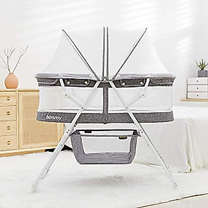 besrey Bassinet for Baby, 3 in 1 Portable Baby Bassinets, Rocking Cradle Bed, Easy Folding Bedside Sleeper Crib, Quick-Fold for Newborn Infant, up to 33 lb Compact Storage, Mattress and Net Included