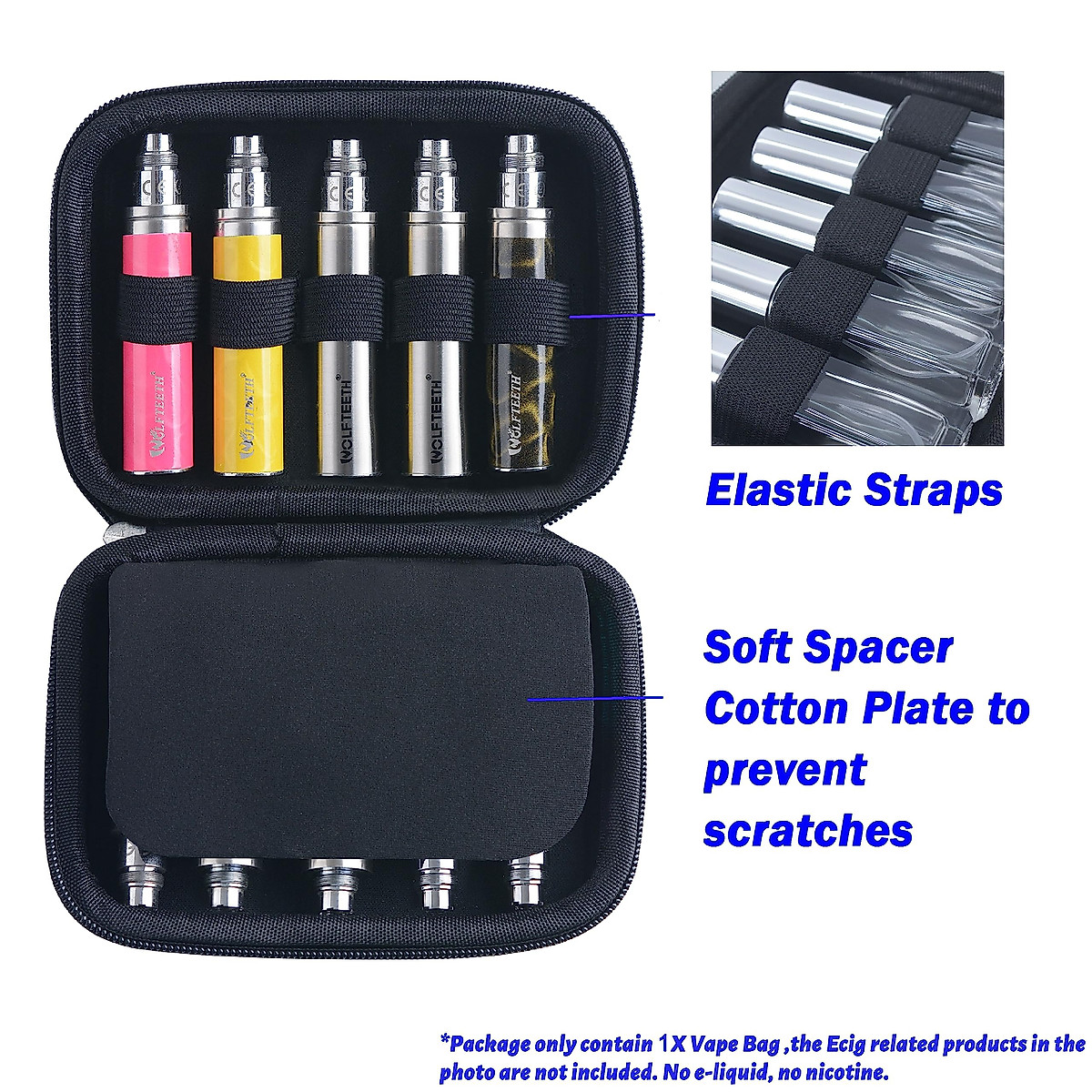 Vape Case, Wolfteeth Smell Proof Case, Vape Holder, Vapor Carrying Case, Vape Pen Holder, Smell Proof Stash Box Travel Storage Bags, Birthday Gifts for Men Friend Black (Empty Case Only)