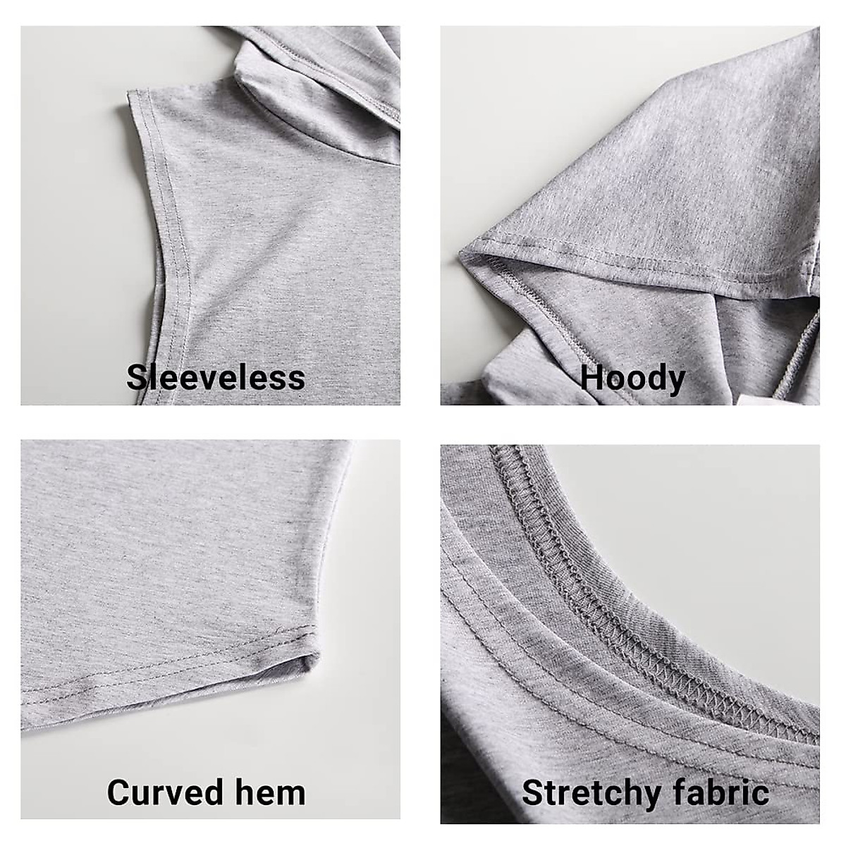 Men's Workout Bodybuilding Hoodies Tshirt Athletic Training Tank Tops Cotton Gym Hooded Top Cut Off Sleeveless Muscle T-Shirt Gray M