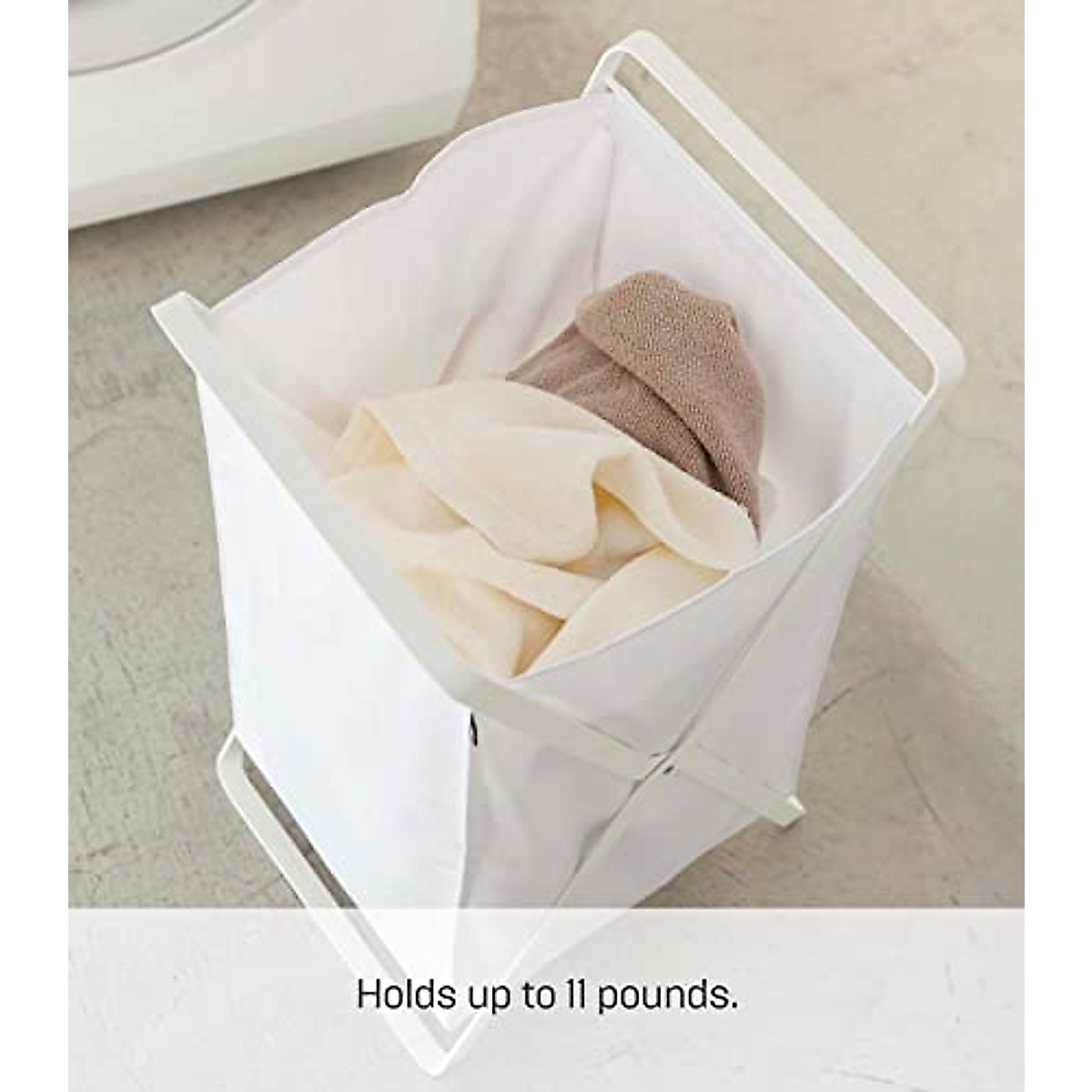 Yamazaki Home Laundry Basket - Foldable Storage Hamper Organizer Steel One Size White