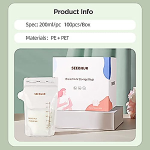 SEEDNUR Breastmilk Storage Bags Breast Pump Bag Breastmilk Storage Container 7 OZ Nursing Bags Breastfeeding Essentials 100 Count(Mom)