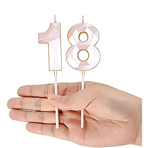 Rose Gold Number 1 Candles and Star Heart Candles 2.76 inch Number Candles for Birthday Cakes 3D Diamond Shaped for Cake Decorations(Rose Gold Candle 1)