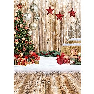 Dudaacvt 5x7Ft Vintage Wooden Floor Backdrop Christmas Tree Snow Gift New Year Party Background D647