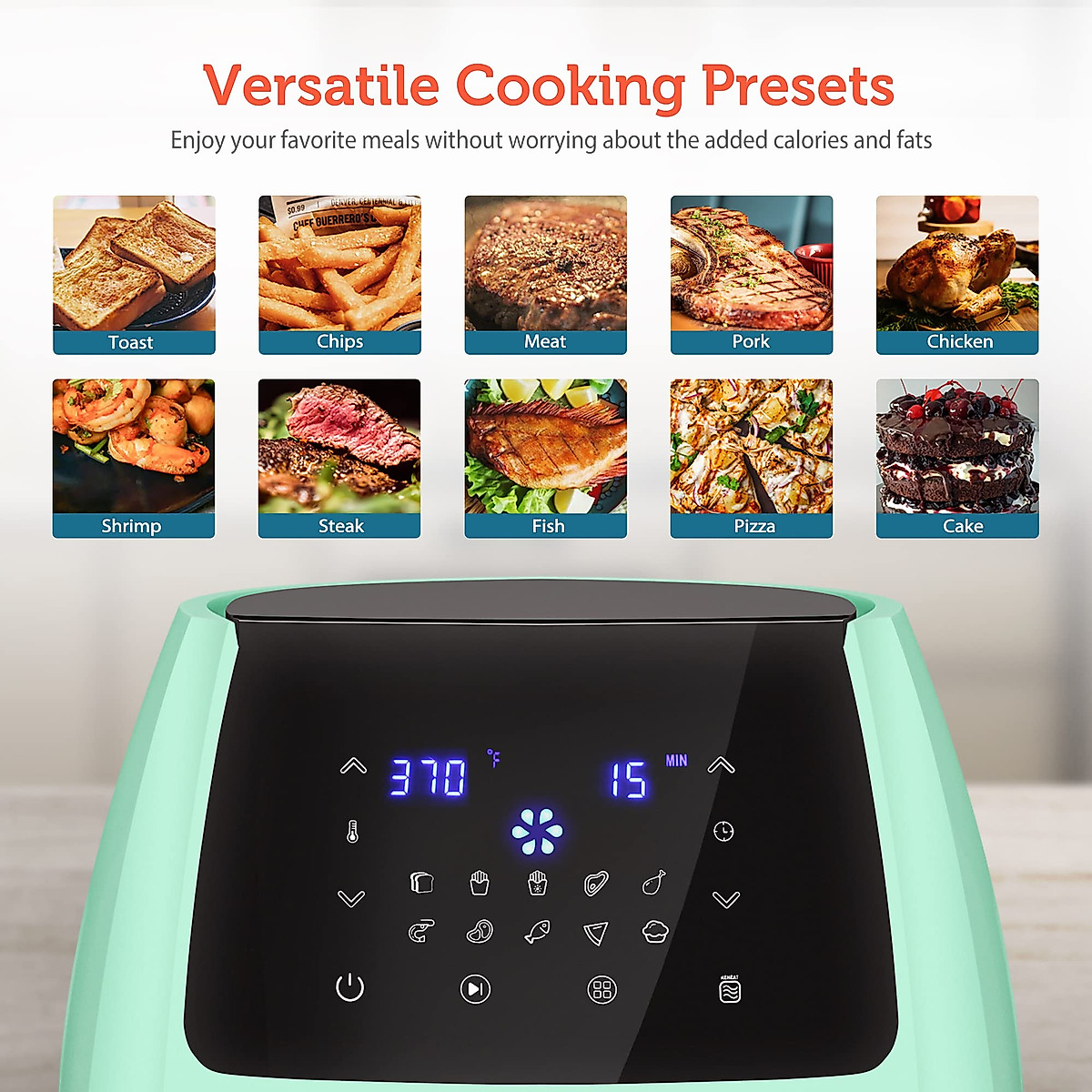 Ultrean 5.8 Quart Air Fryer, Large Family Size Electric Hot Air Fryers Oilless Cooker with 10 Presets, Digital LCD Touch Screen, Nonstick Basket, 1700W, UL Listed (Green)