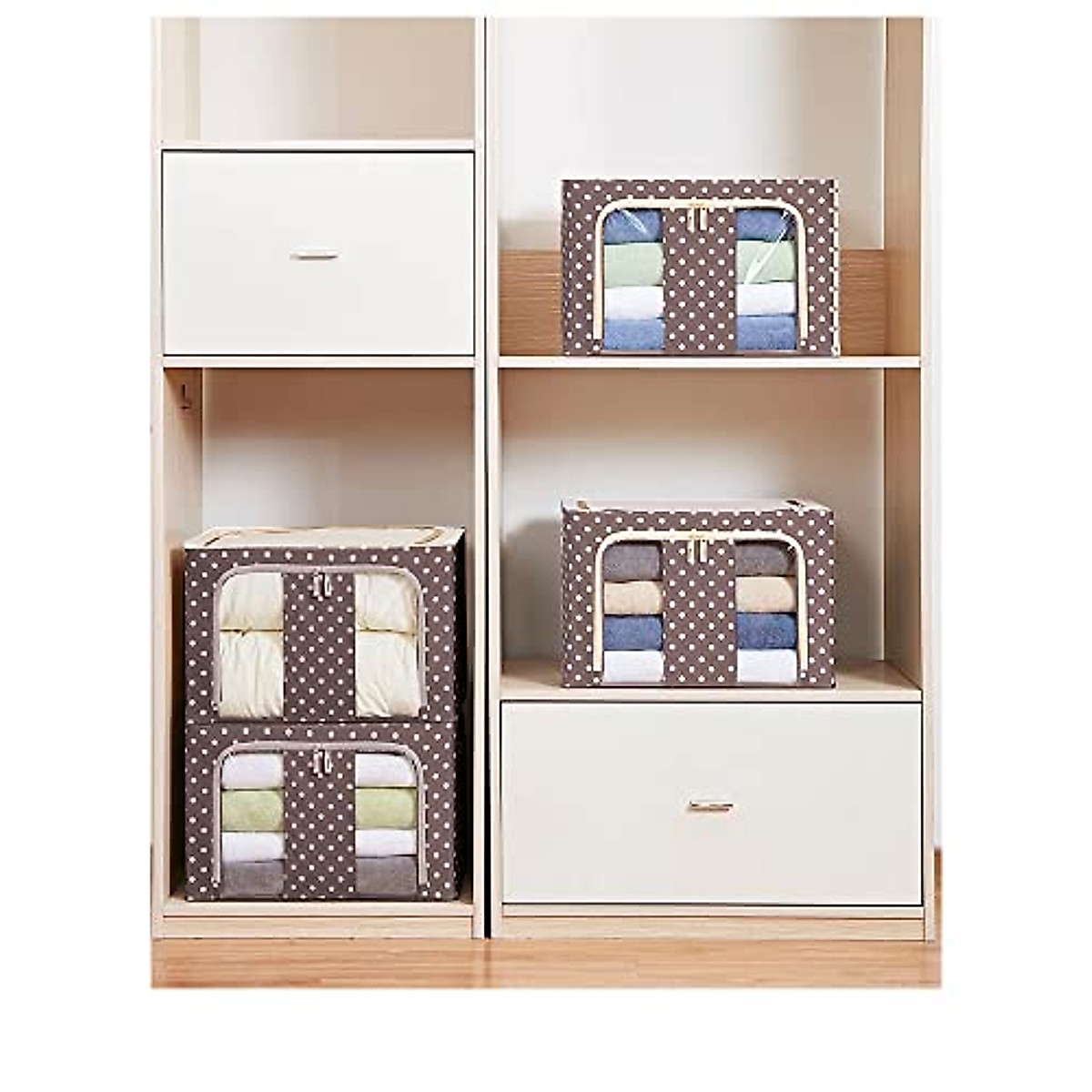 WEIJZ Storage Box for Clothes 66L Folding Storage Box for Oxford Containers Set Cloth 3-pack Stackable Clothing Organizer Clothes Storage Bins, Transparent, GZYF-WX1-53257