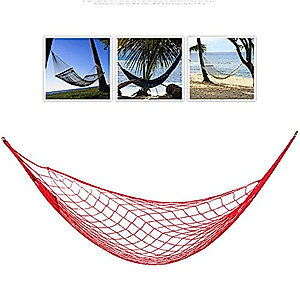 Portable Camping Hammock Nylon Mesh Rope Hanging Bed Outdoor Garden Hanging Mesh Net Sleeping Bed Chair Swing for Hiking Camping Travel Sports Beach Yard Relaxing (Red)