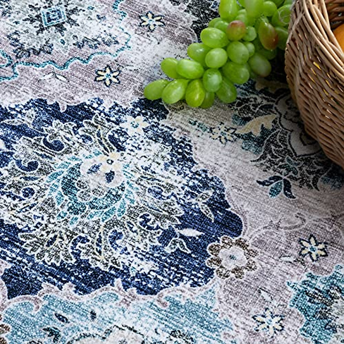 Fashriend FAZ Washable Doormat Boho Chic Medallion Trellis Distressed Non-Slip Foldable Washable Area Rug 2'×3' Stairway Entryway Silver Purple Multi