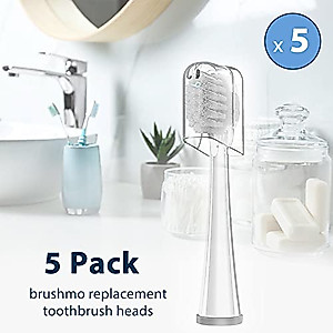 5 Count Replacement Flossing Toothbrush Heads for SF-01 / SF-02 / SF-03 / SF-04 - Compact - with Crystal Cap - White