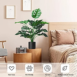 Kayfia Artificial Plants for Home Decor Indoor Faux Plant 28" Tall Monstera Deliciosa Plant with 18 Leaves & Pot Large Fake Plant for Office Modern Decoration Housewarming Gift